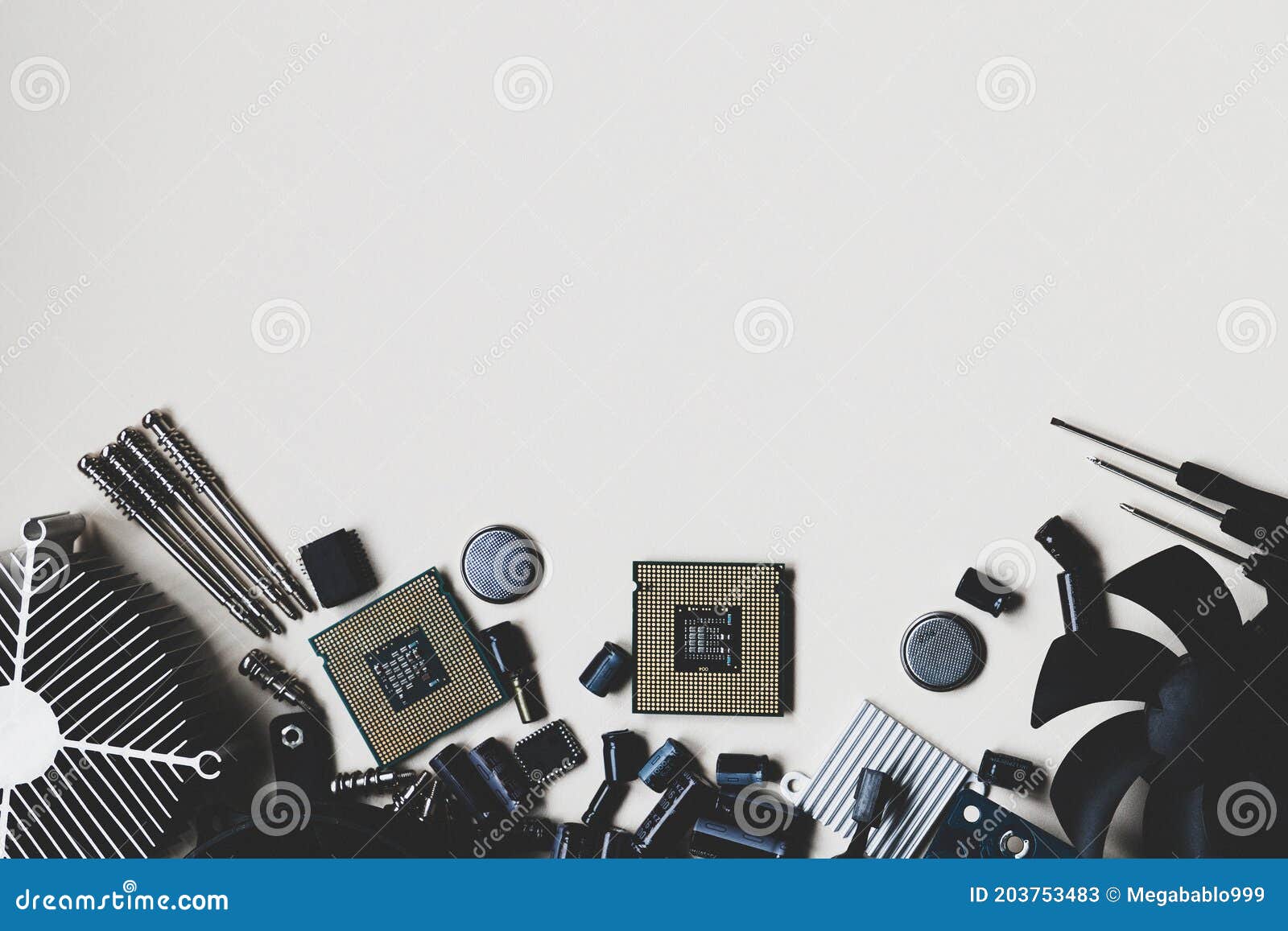 Top View of Computer Parts and Components on White Background with Copy ...