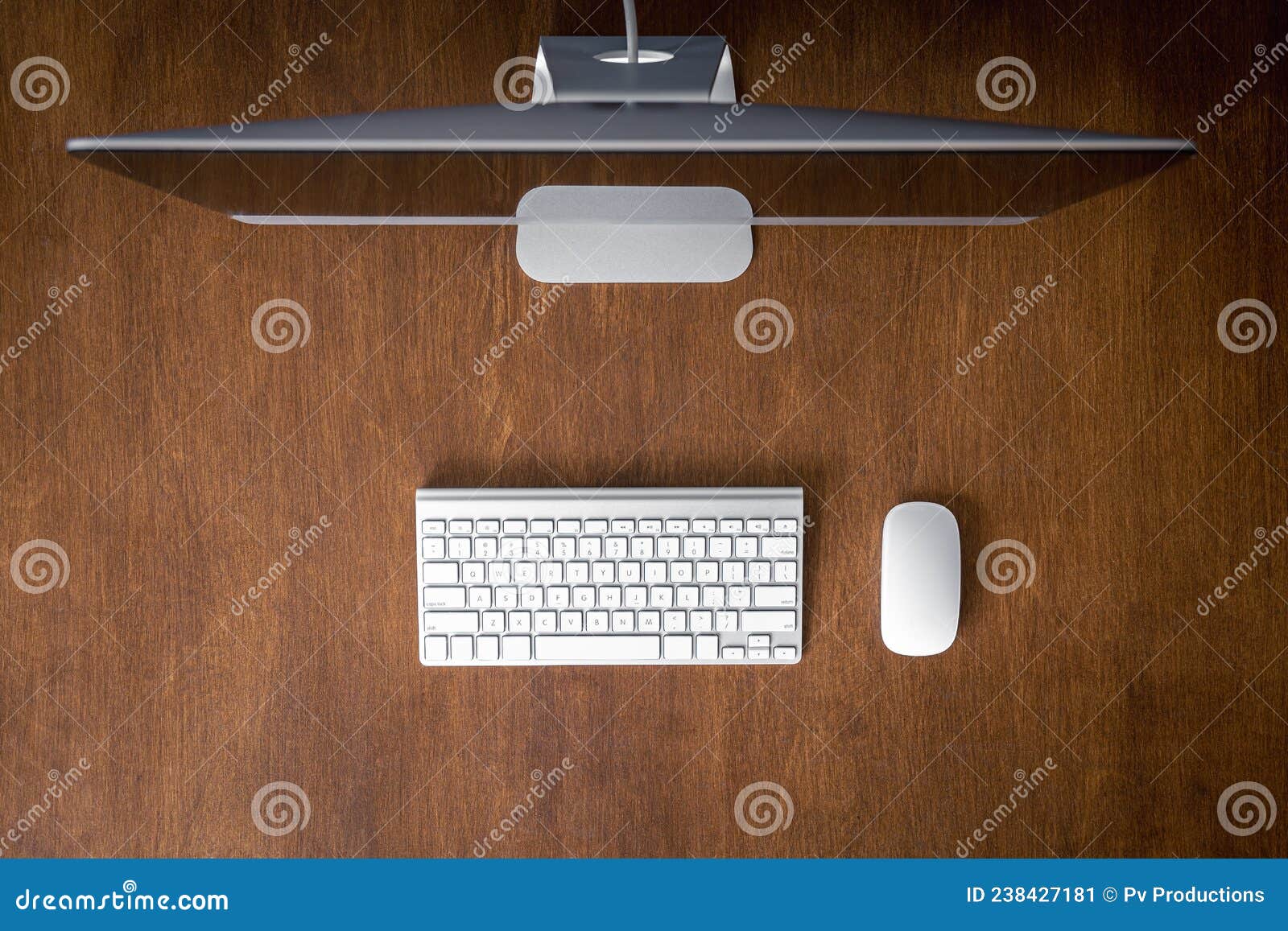 Top View, Computer on a Wooden Table, Work Desk. Stock Image - Image of ...