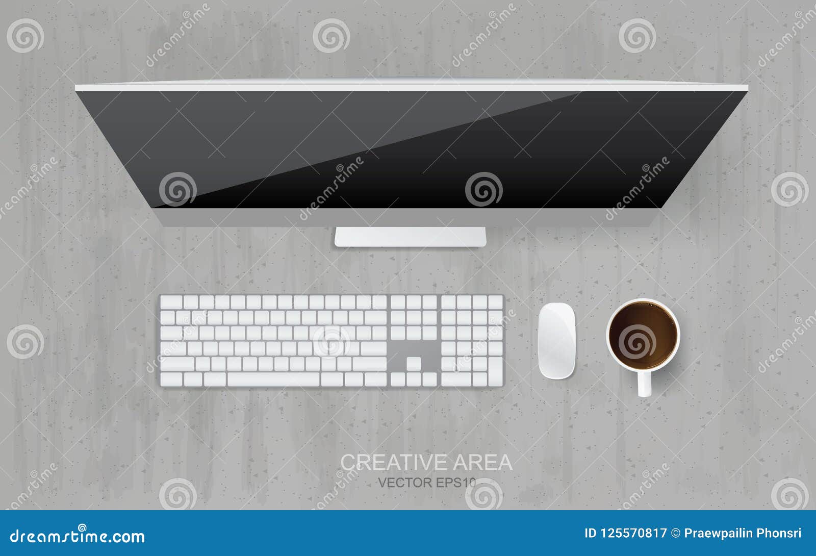 Top View of Computer in Working Space Area and Concrete Background ...
