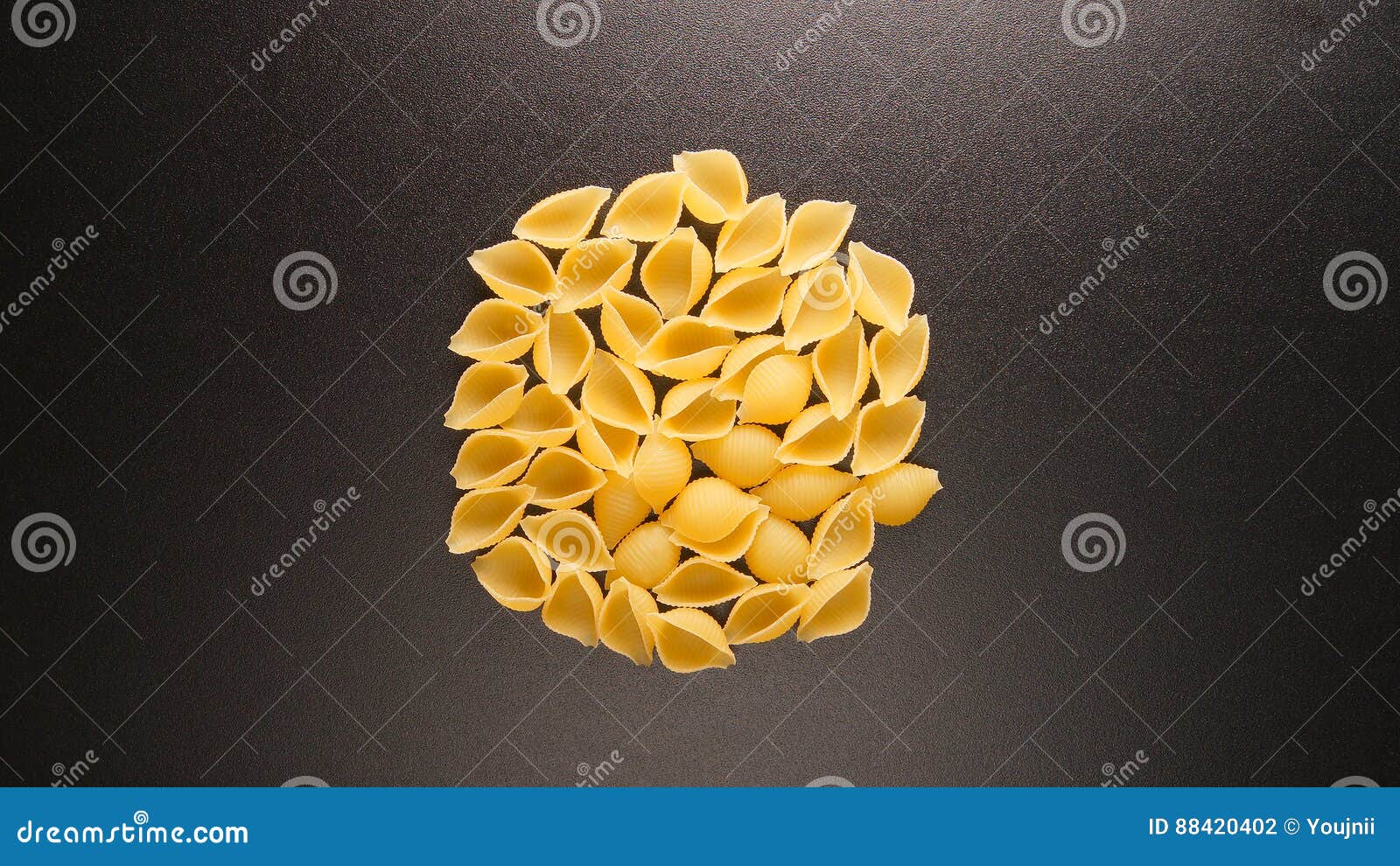TOP VIEW: Conchiglie Pastas on a Black Table Stock Photo - Image of ...
