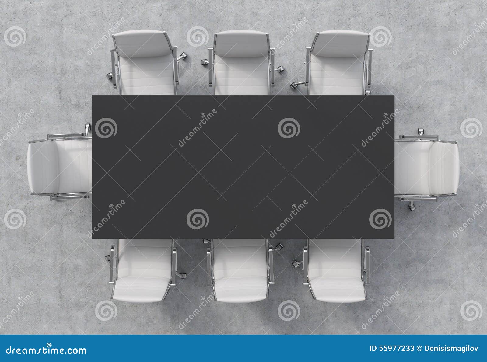 Top View of a Conference Room. a Black Rectangular Table and Eight ...