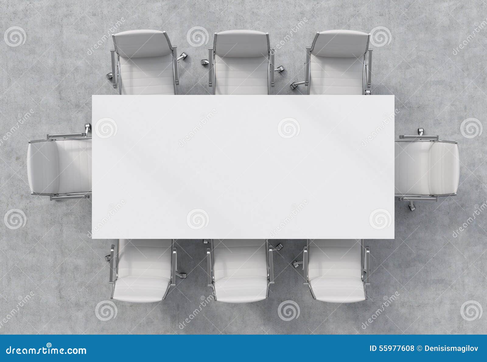 Top View of a Conference Room. a White Rectangular Table and Eight ...