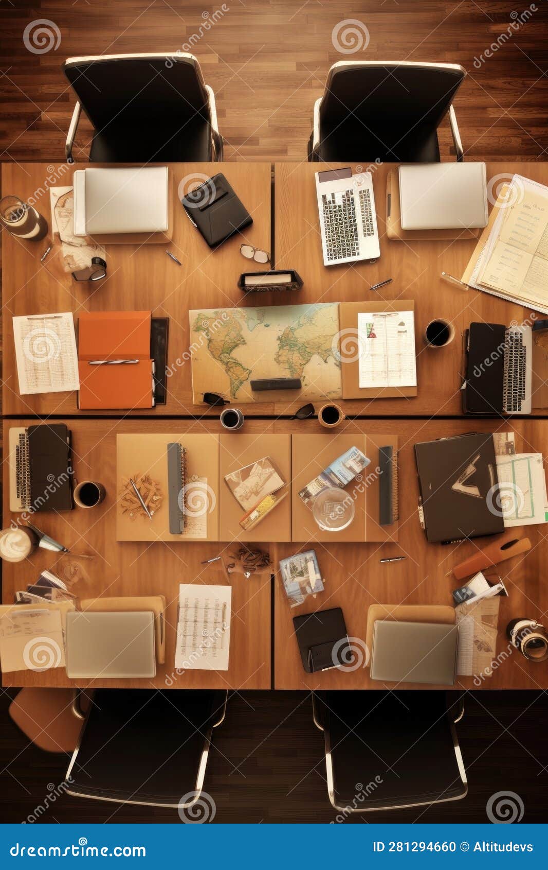 Top View of a Conference Table with Laptops and Documents Stock ...