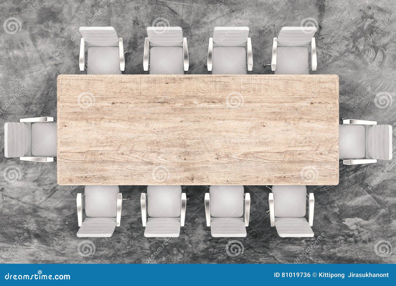 Top View Of A Conference Room. A White Rectangular Table And Eight ...