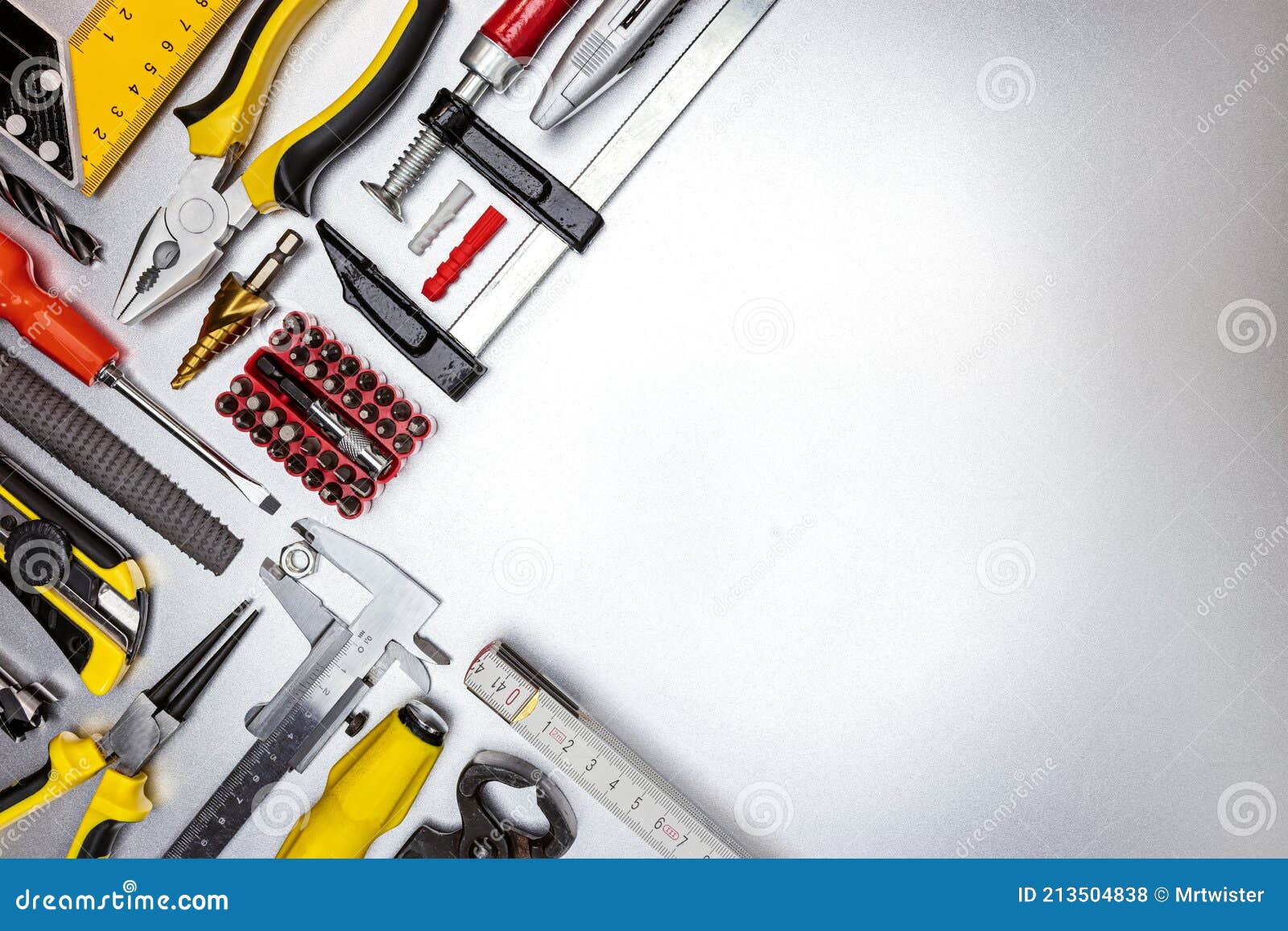 Top View of Construction Instruments and Various Hand Tools on Metal ...