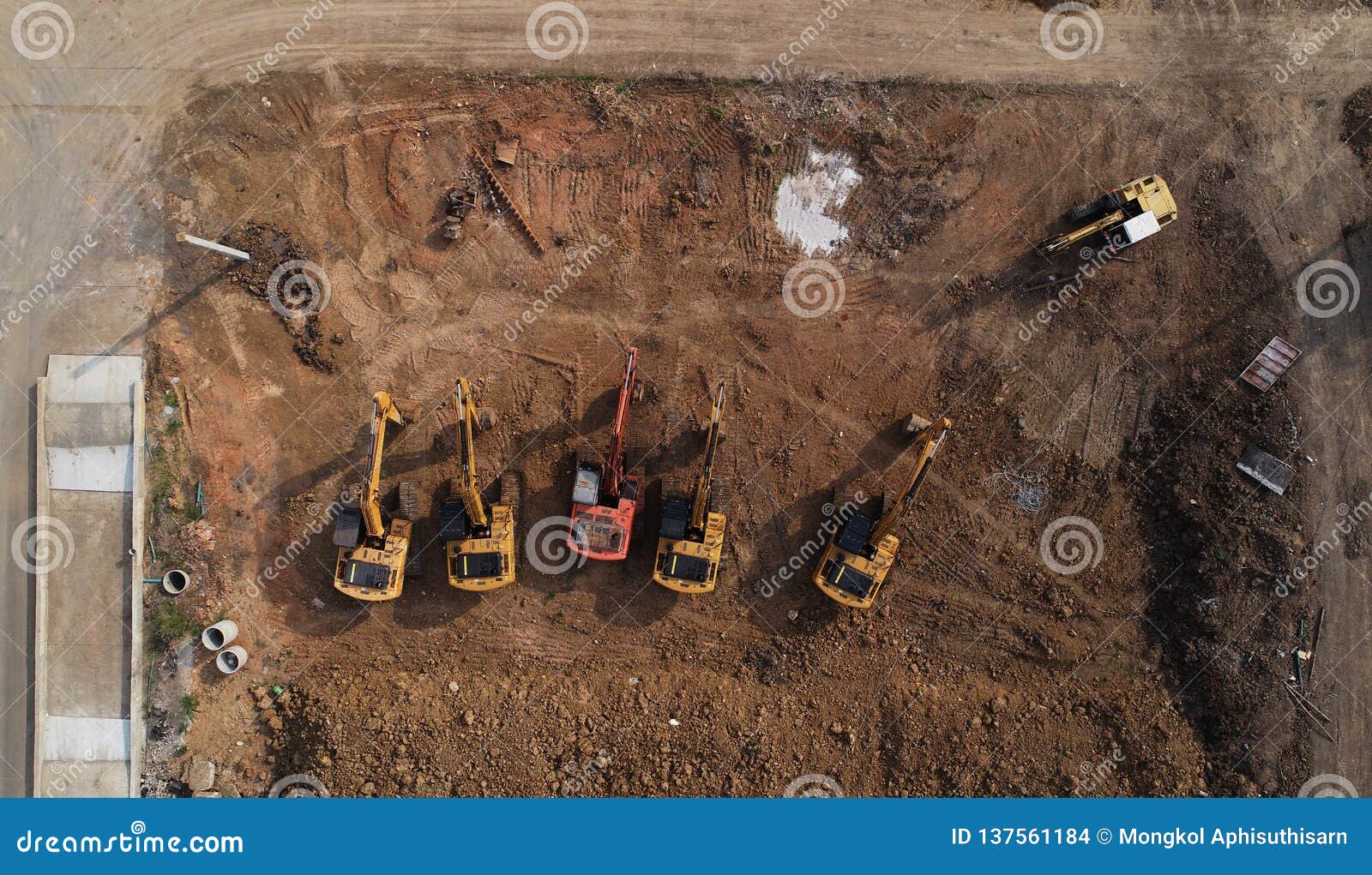Top View of Construction Site with Group of Excavators Stock Photo ...