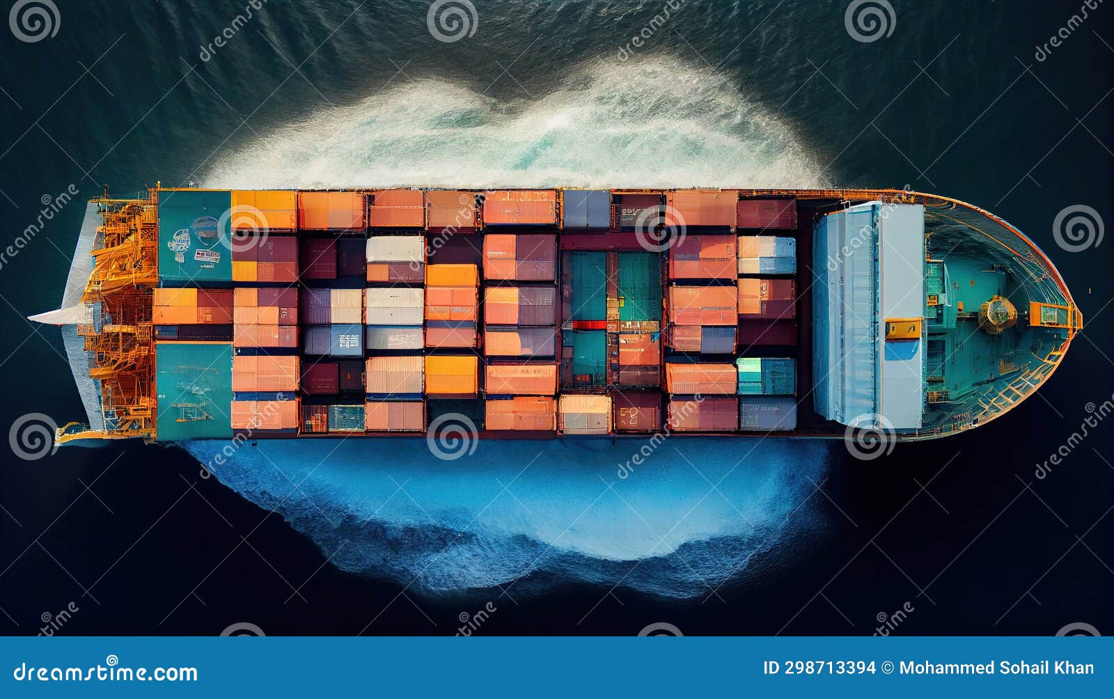 Top View of Container Cargo Ship in Sea Background Stock Photo - Image ...