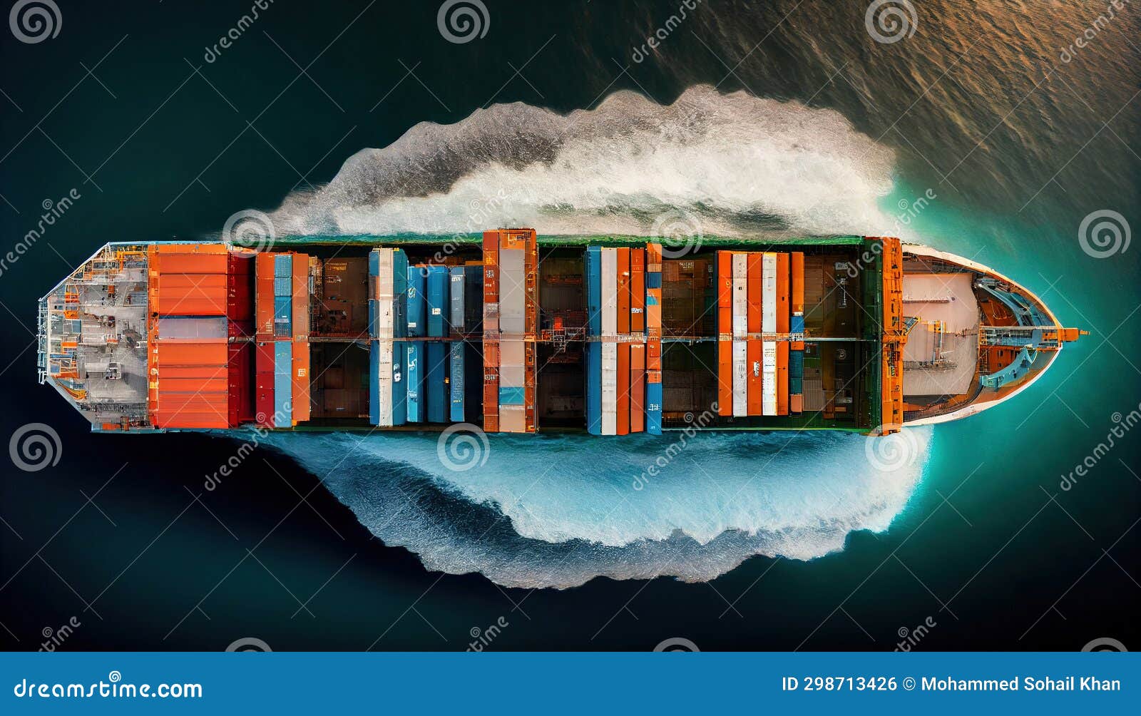 Top View of Container Cargo Ship in Sea Background Stock Illustration ...