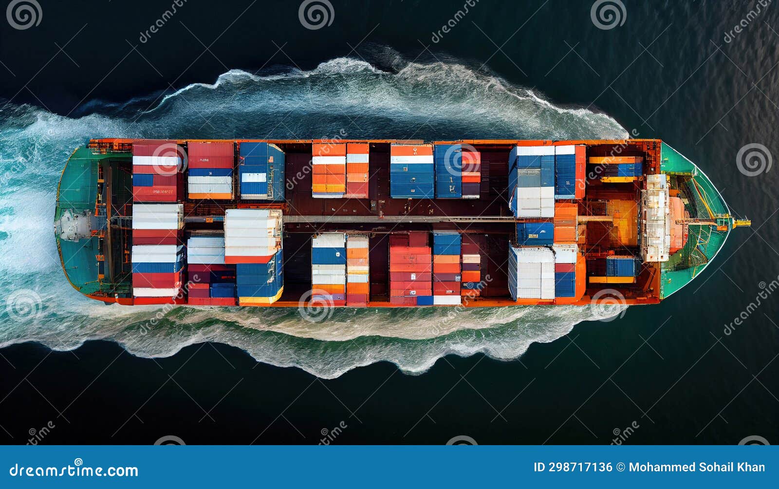 Top View of Container Cargo Ship in Sea Background Stock Illustration ...