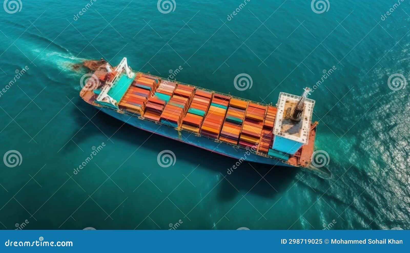 Top View of Container Cargo Ship in Sea Background Stock Image - Image ...