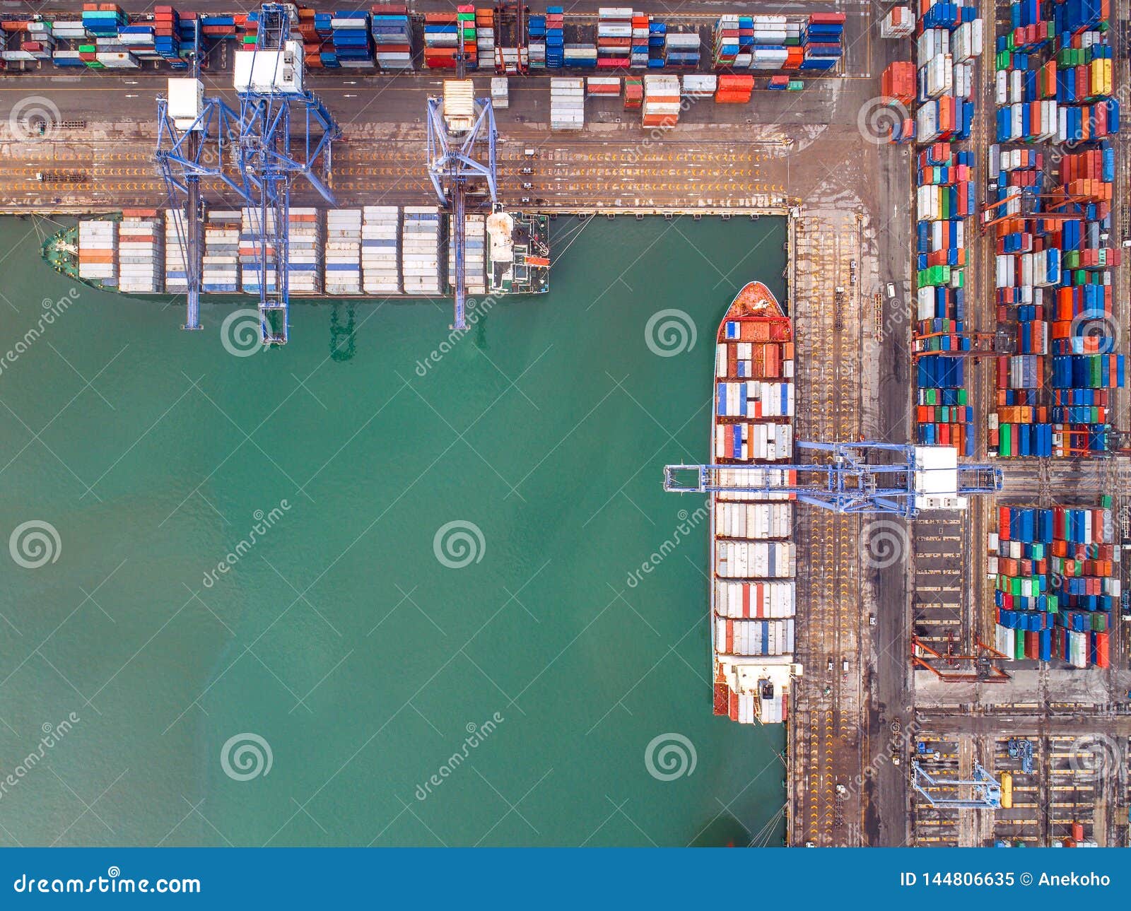 Top View of Container Port and Container Ship Transportation Stock ...