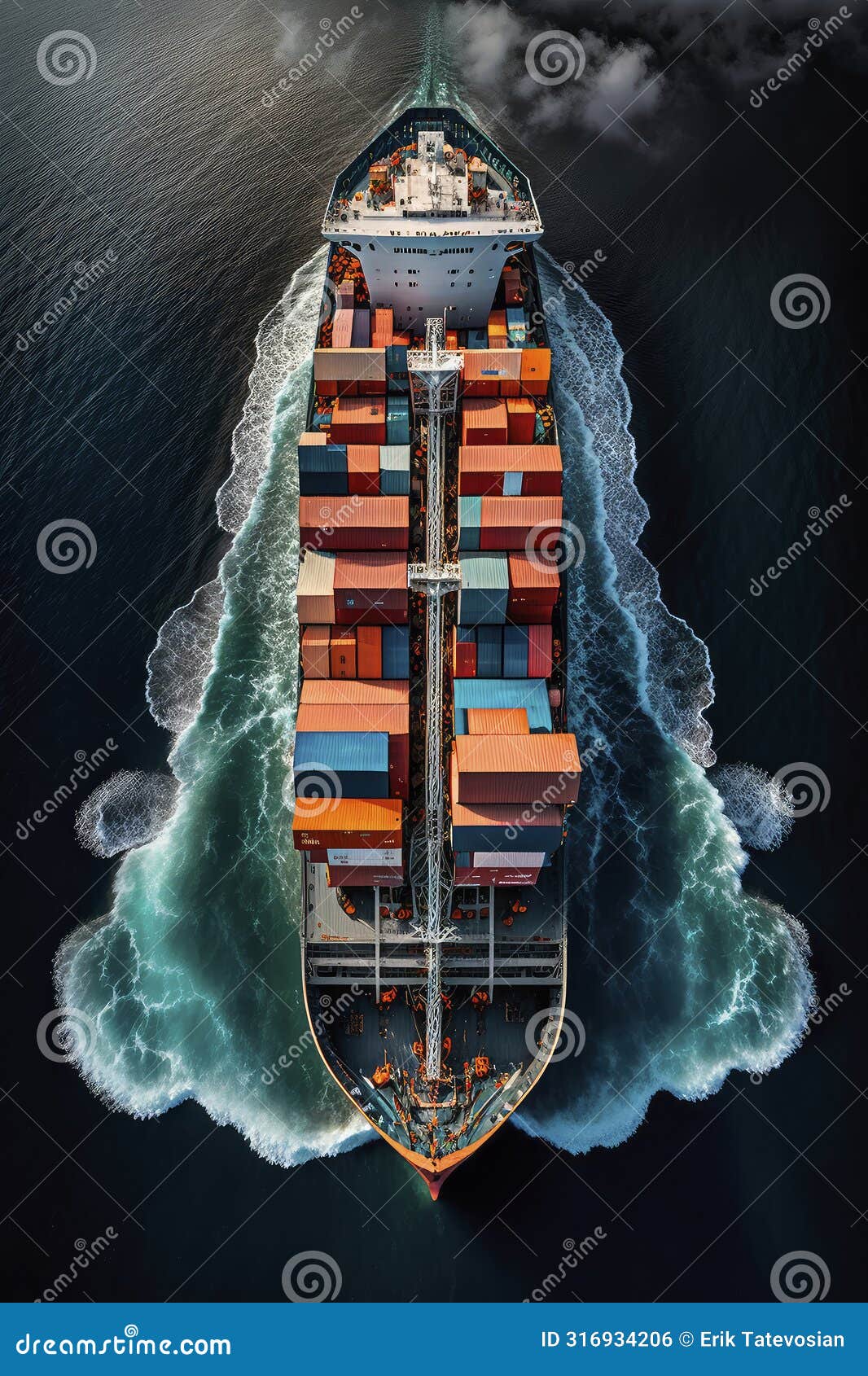 Top View of a Container Ship Freight Transportation by a Container Ship ...
