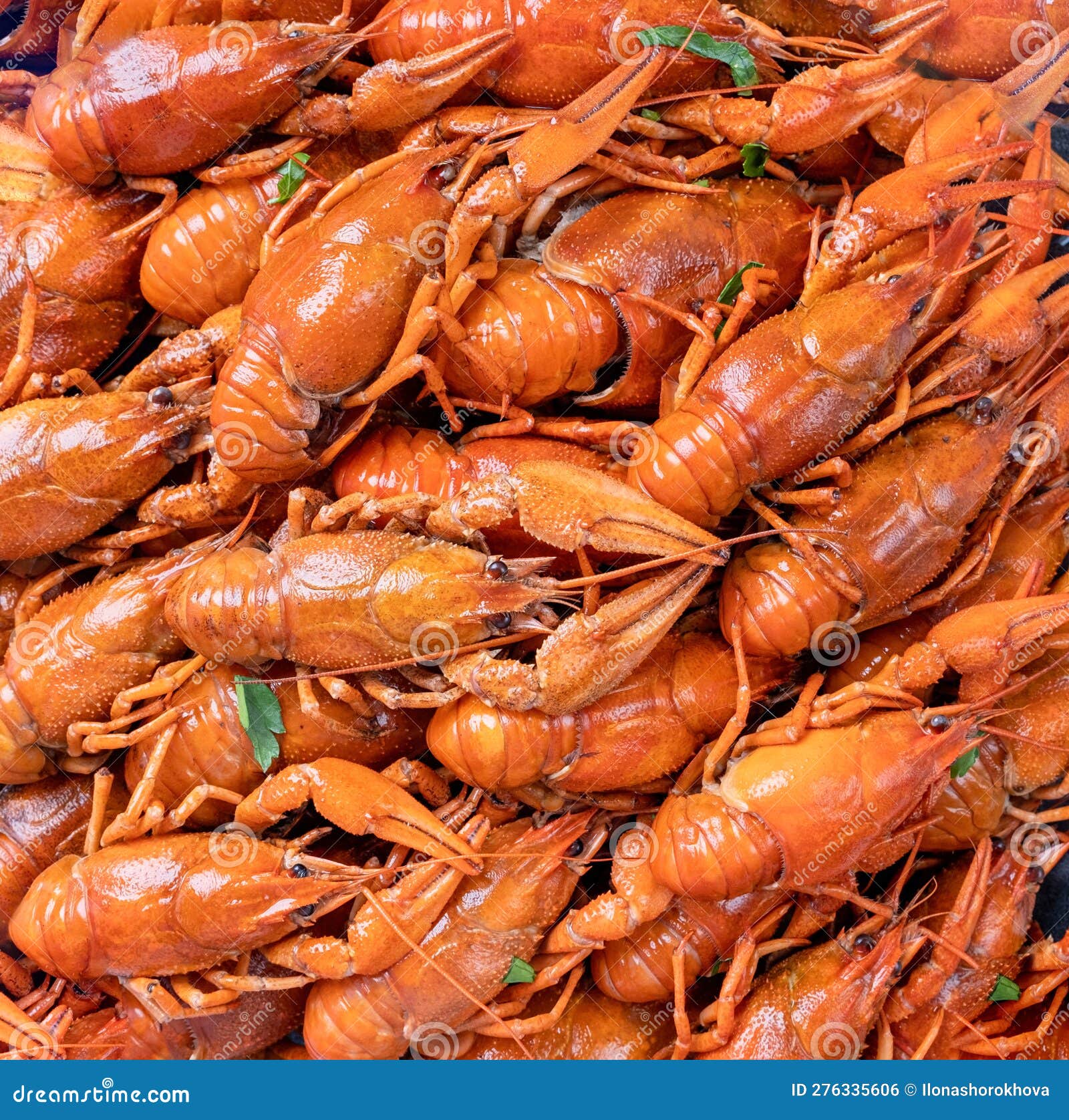 Top View of Cooked Crawfish with Lemons and Spices Stock Photo - Image ...