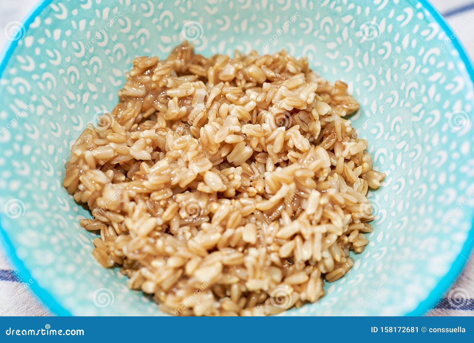 Top View of Cooked Oatmeal in a Blue Plate with a Pattern, Healthy ...