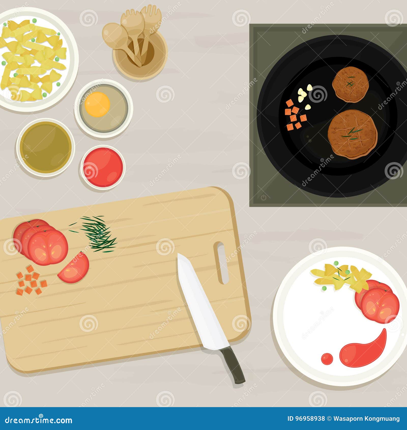 Top view of cooking table stock vector. Illustration of bowl - 96958938