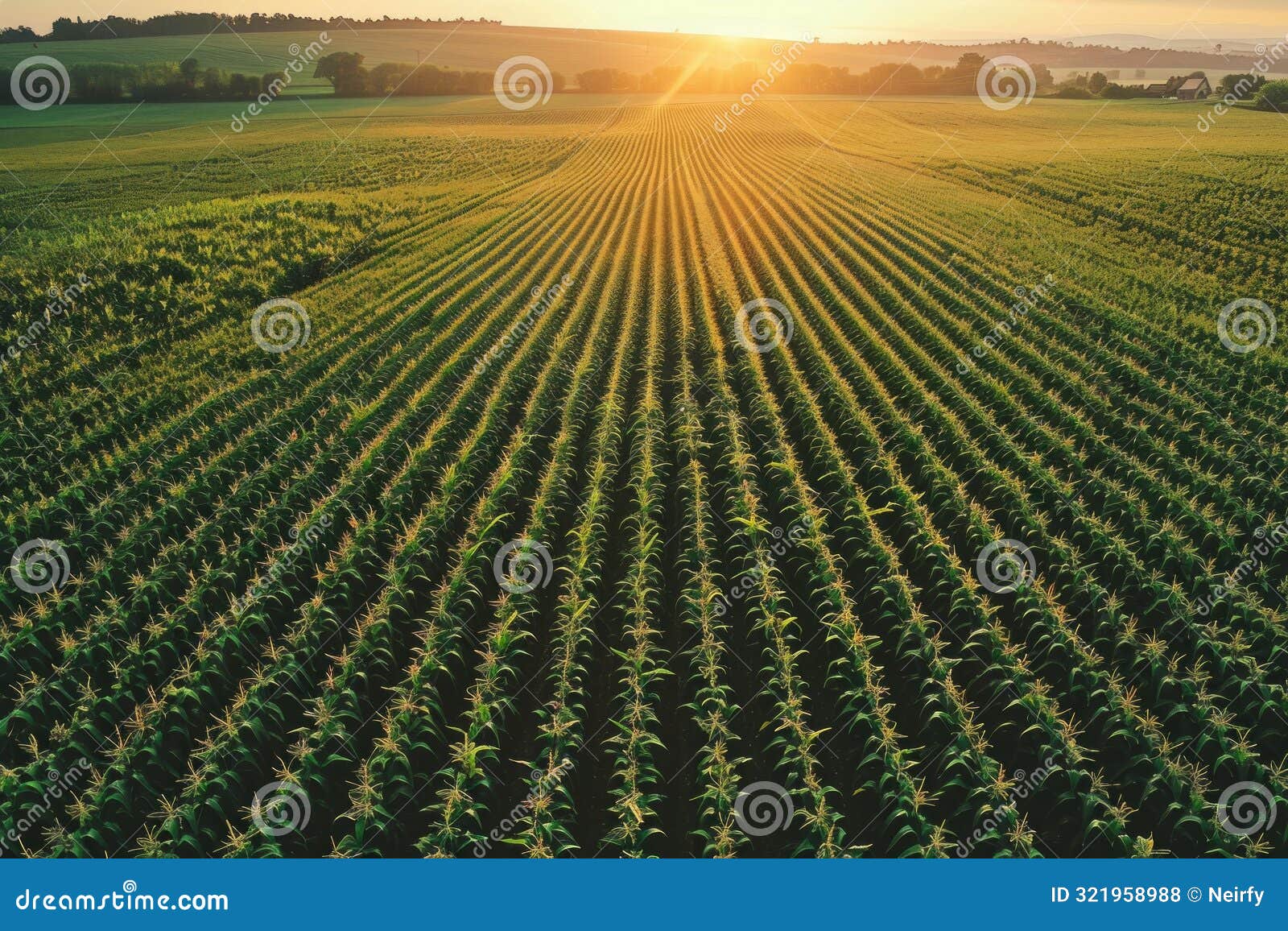 Top View of Corn Field with Sunset Background Stock Photo - Image of ...