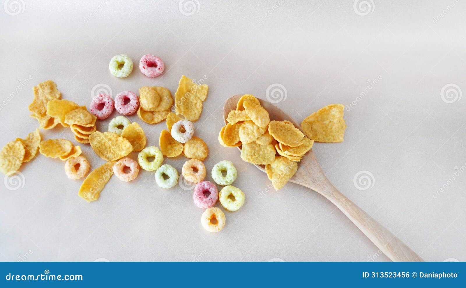 Top View of Corn Flakes and Fruit Loops Cereal on Background Stock ...