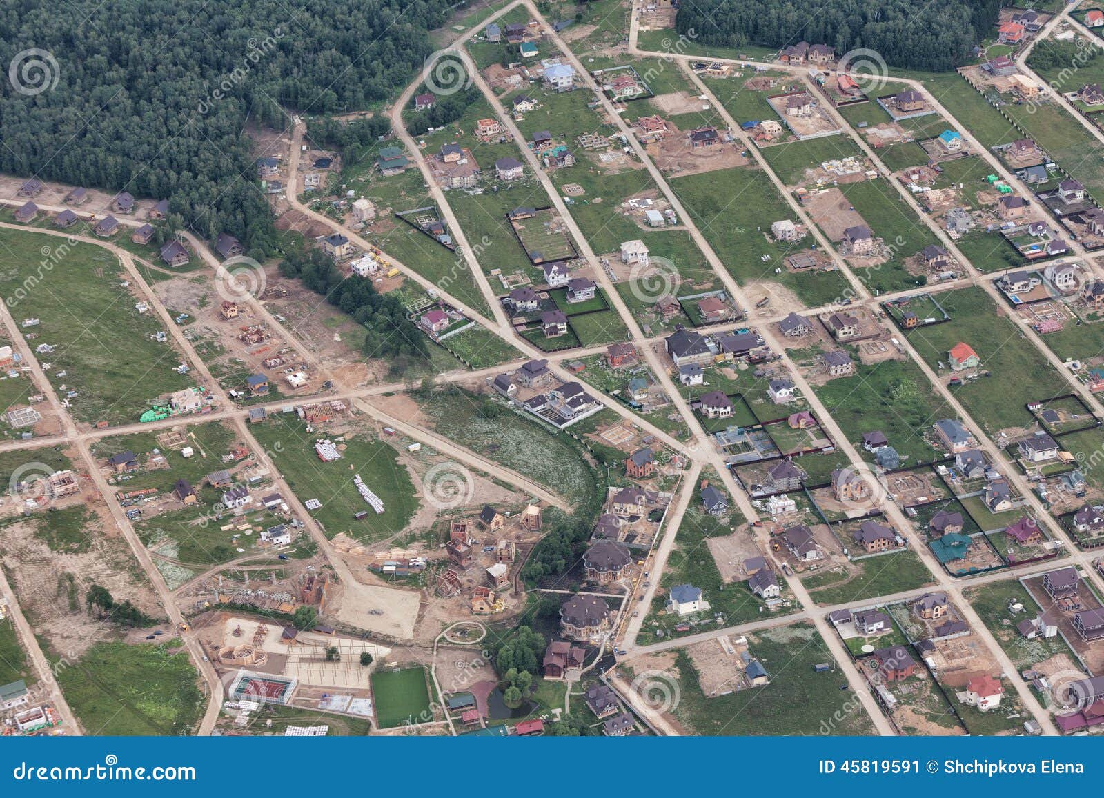 Top View on the Cottage Settlement Stock Image - Image of house ...