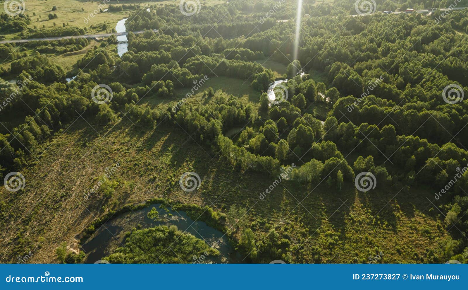 Top View of the Countryside, River, Lawn, Trees. Nature Conservation ...