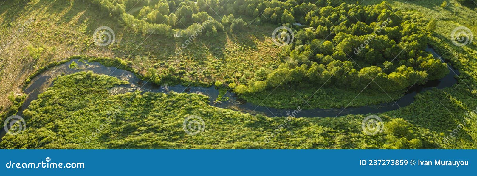 Top View of the Countryside, River, Lawn, Trees. Nature Conservation ...