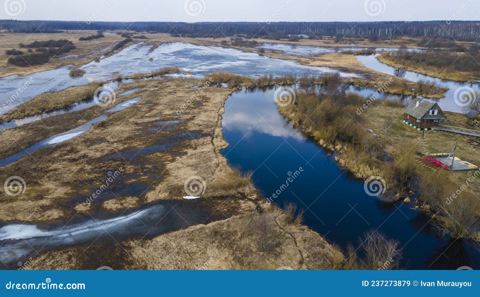 Top View of the Countryside, River, Lawn, Trees. Nature Conservation ...