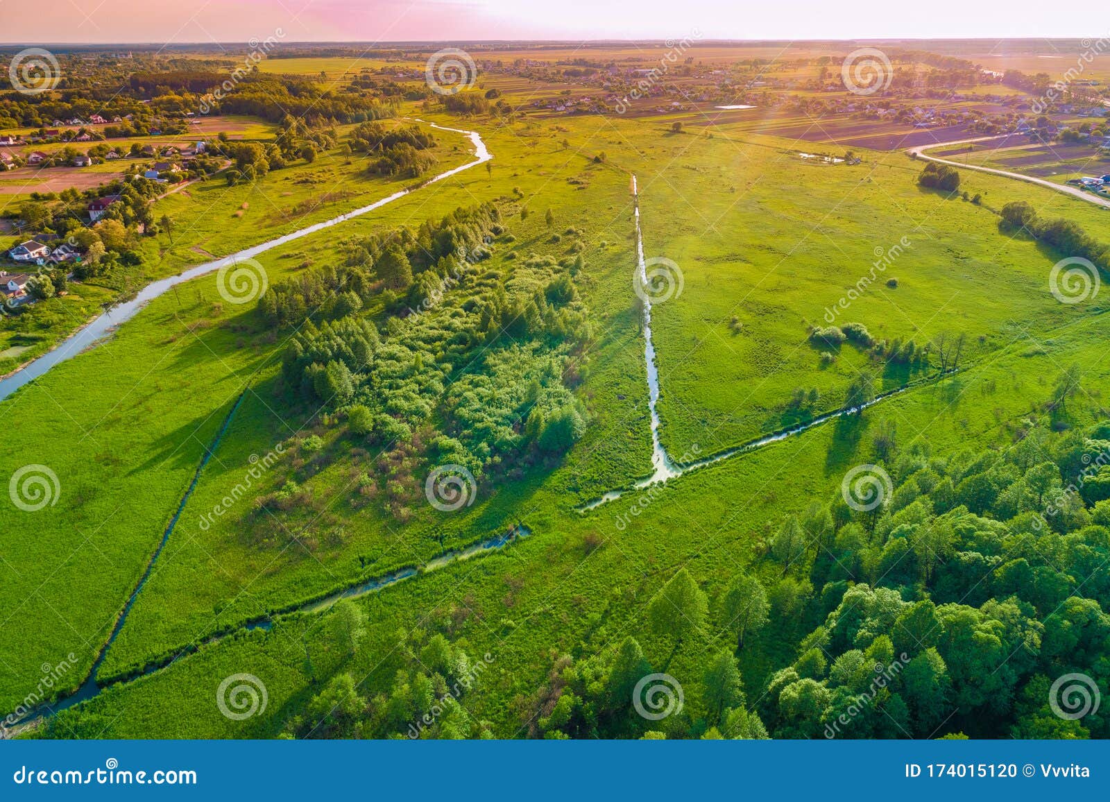 Top View of the Countryside in Spring Stock Photo - Image of river ...