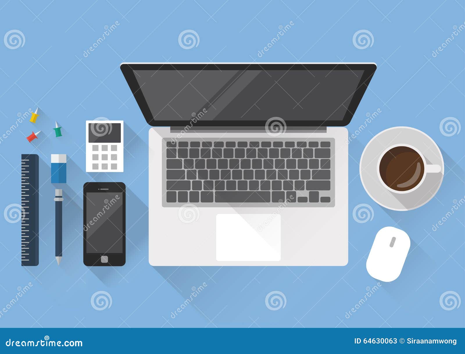 Top View of Creative Office Workspace Stock Vector - Illustration of ...