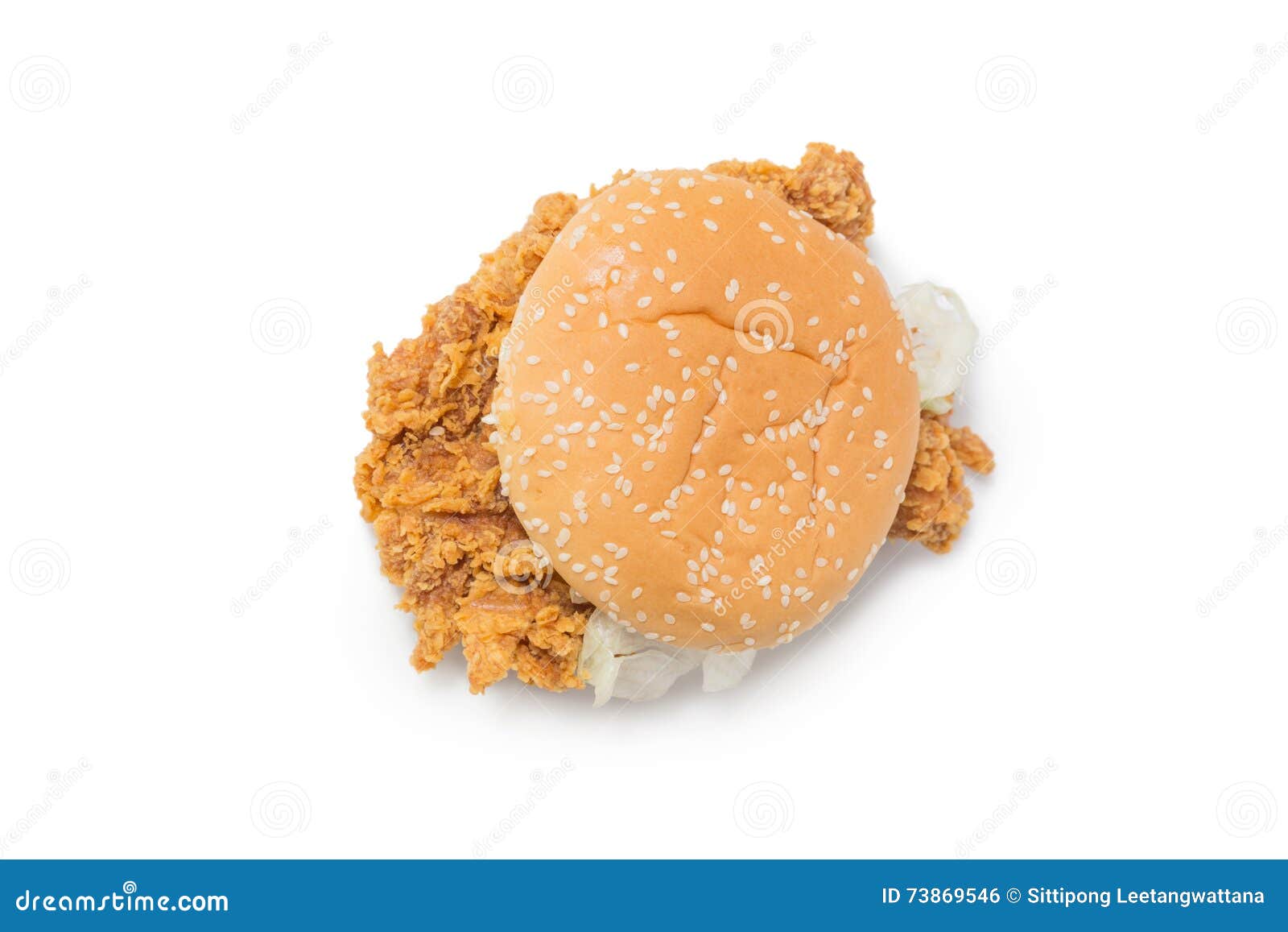 Top View of Crisp Chicken Burger with Lettuce on White Stock Photo ...