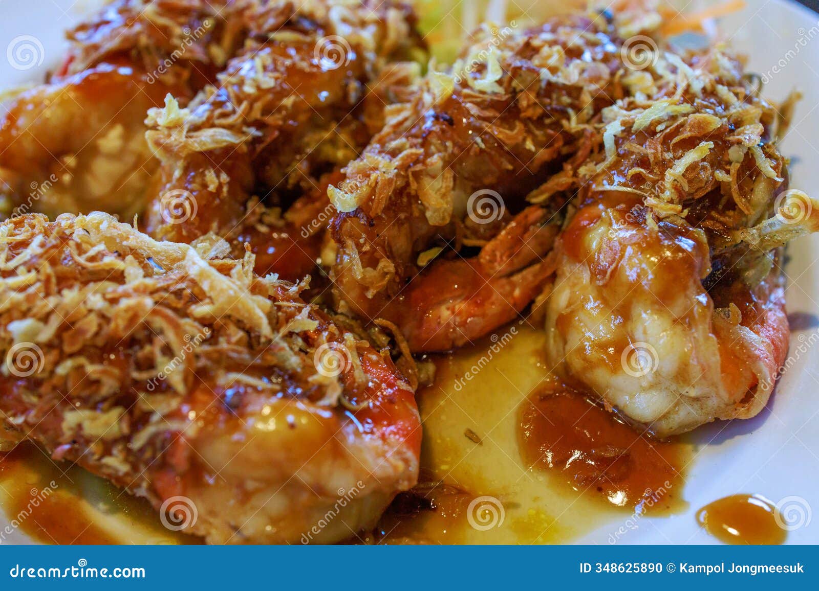 Top View of Crispy Prawn in Tamarind Glaze, Focus Selective Stock Photo ...