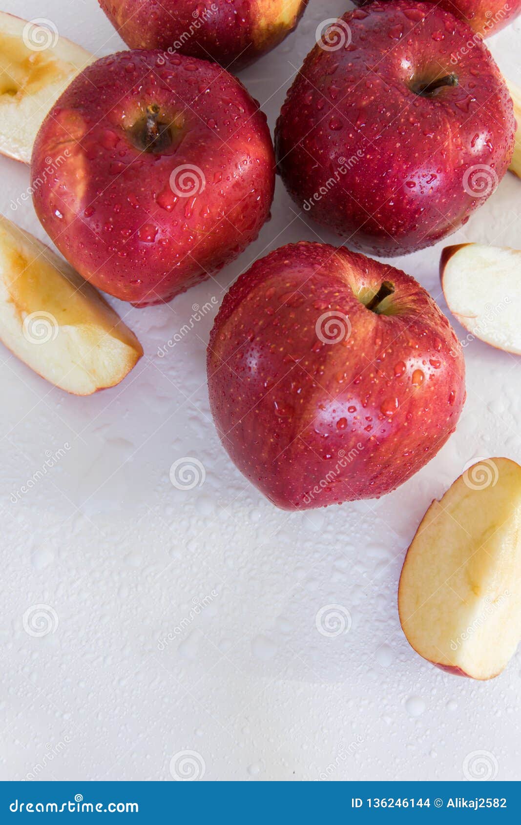 Top View of Crispy Red Apples on White Background, Space for Text Stock ...
