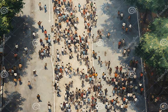 Top View Crowd of People Walking on the Road Stock Image - Image of ...