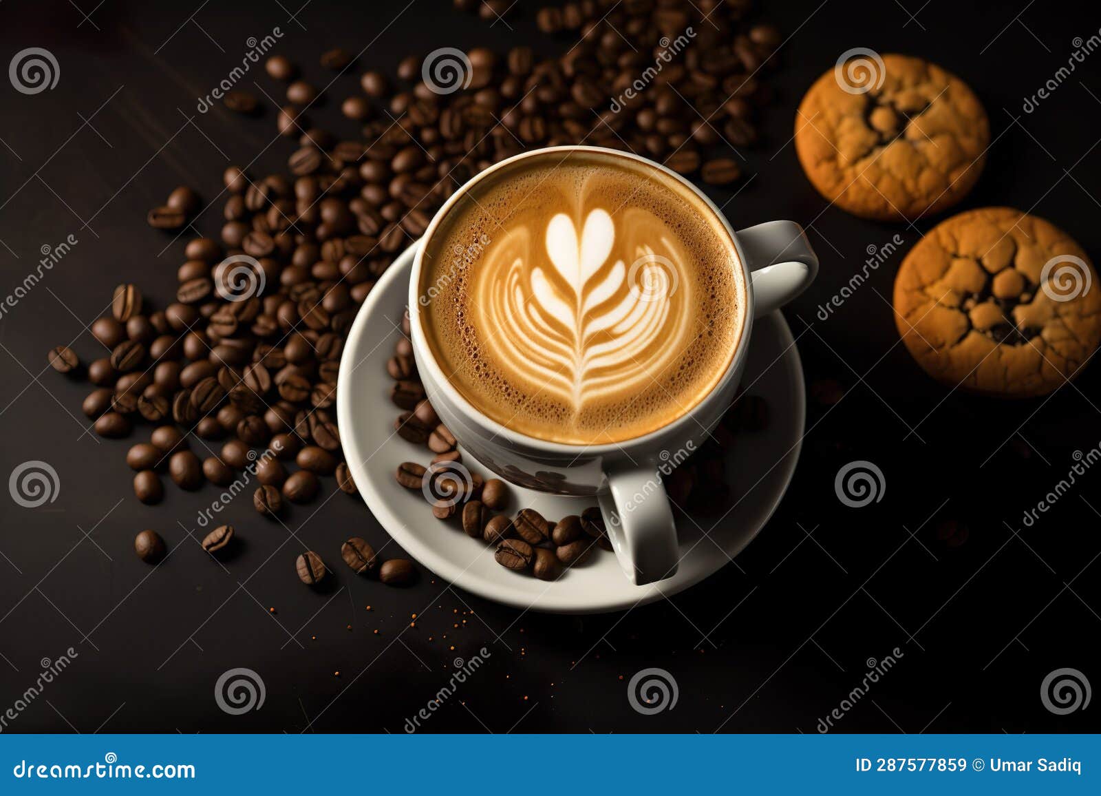 Top View Cup of Coffee with Cookies Stock Image - Image of design ...