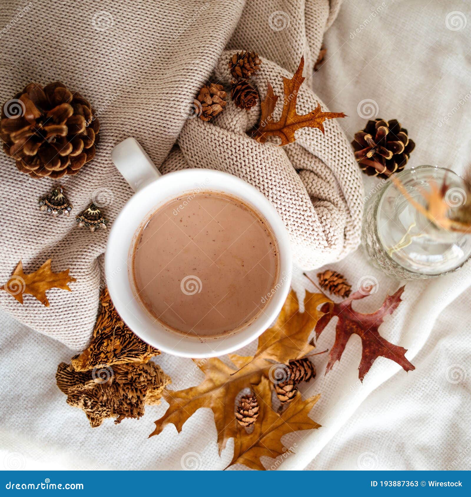 Top View of a Cup of Hot Chocolate on a Table with Tablecloths, Dry ...