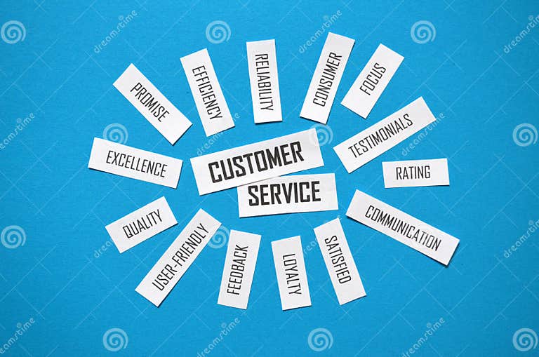 Top View of CUSTOMER SERVICE Paper Tag Cloud on Blue Background Stock ...