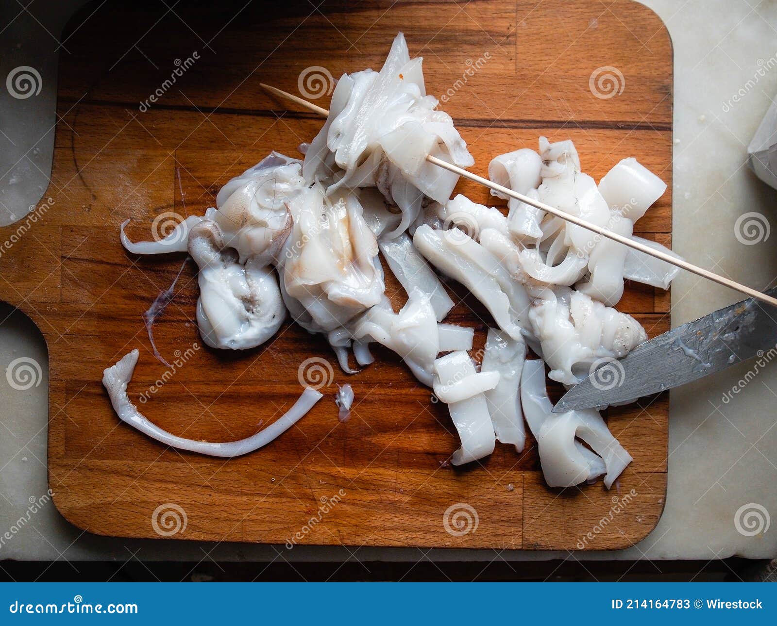 Top View of Cut Cuttlefish on a Board on the Table in the Kitchen Stock ...
