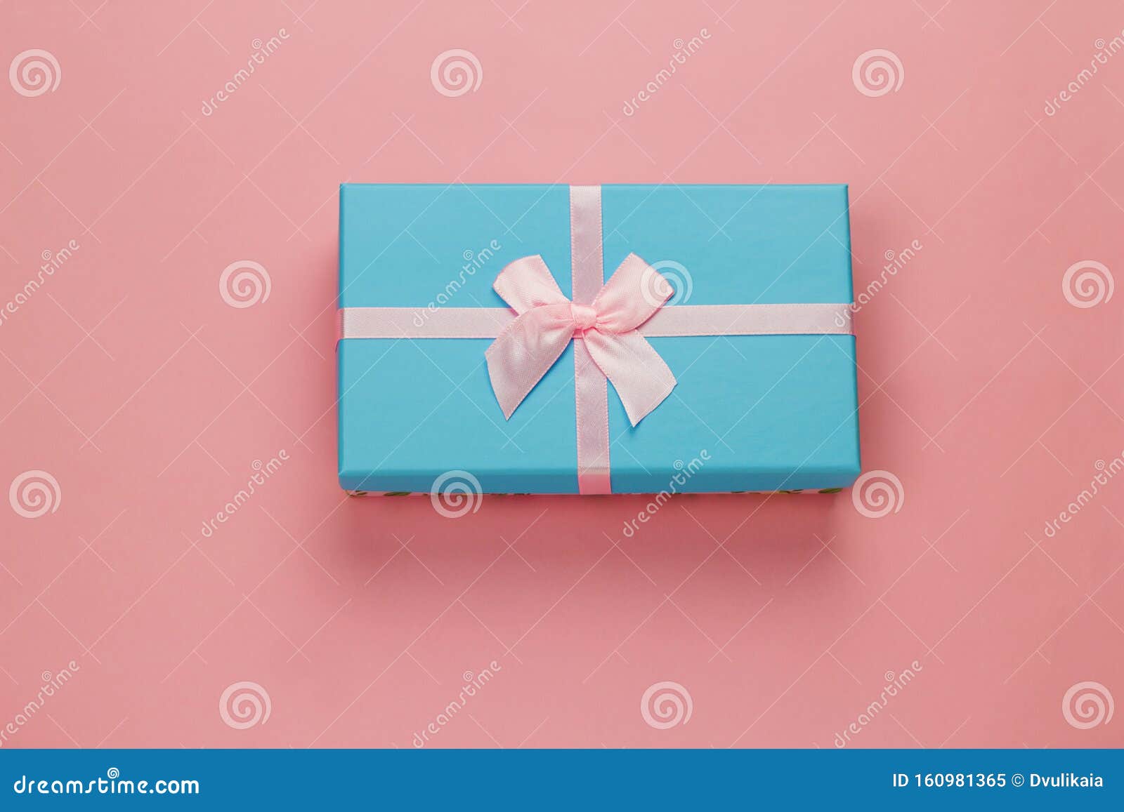 Cute Blue Present Box on a Pastel Pink Background Stock Image - Image ...