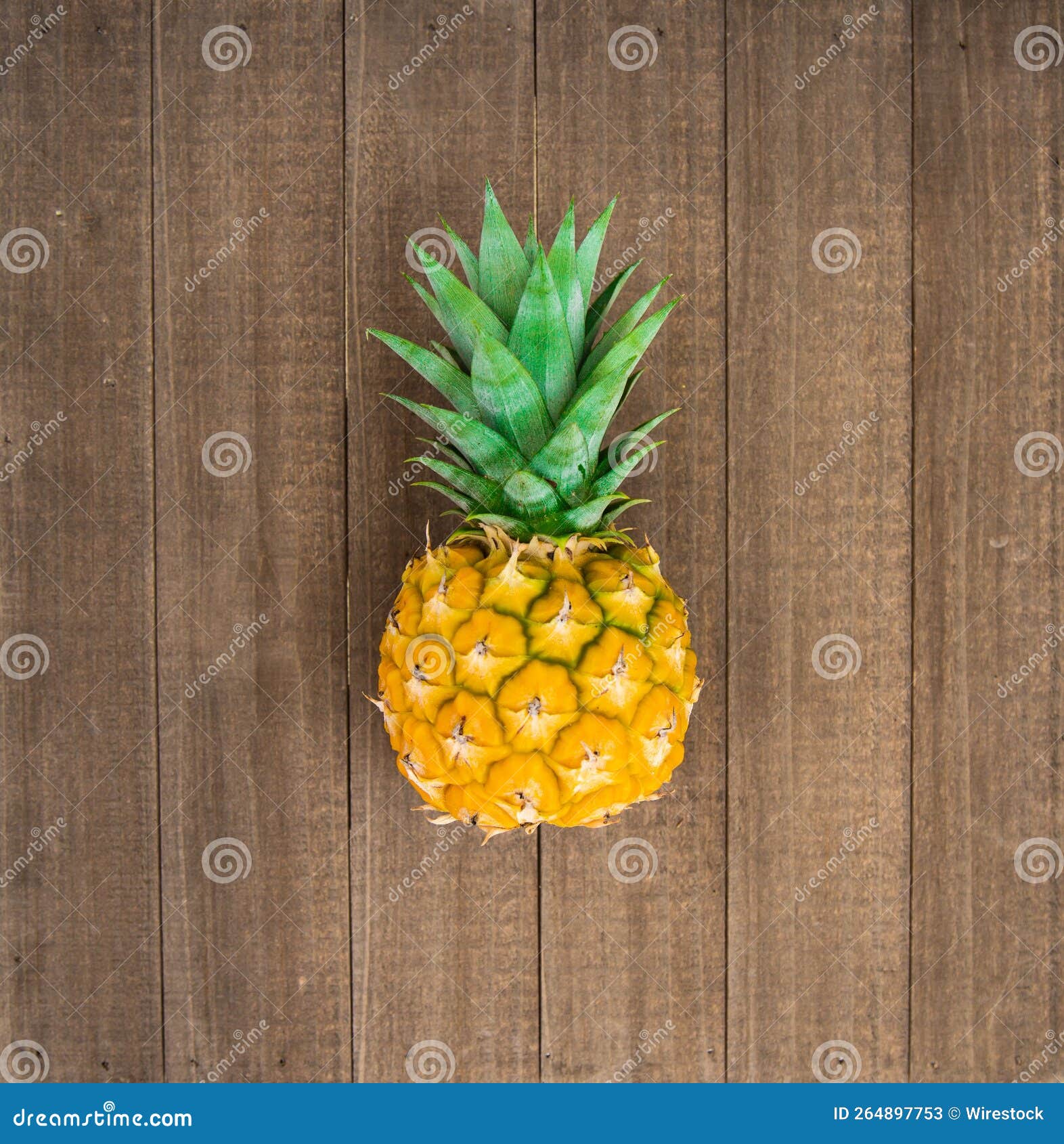 Top View of a Cute Small Pineapple on a Wooden Surface Stock Image ...