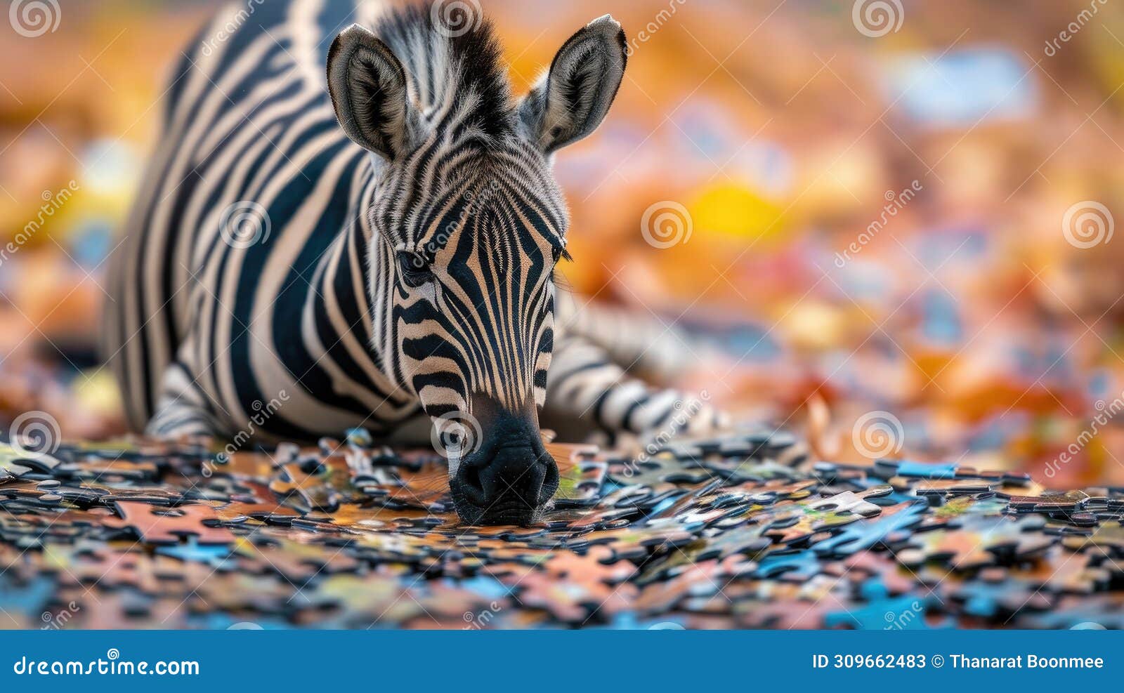 Top View of a Cute Zebra Focused on a Jigsaw Puzzle, Ai Generated Stock ...