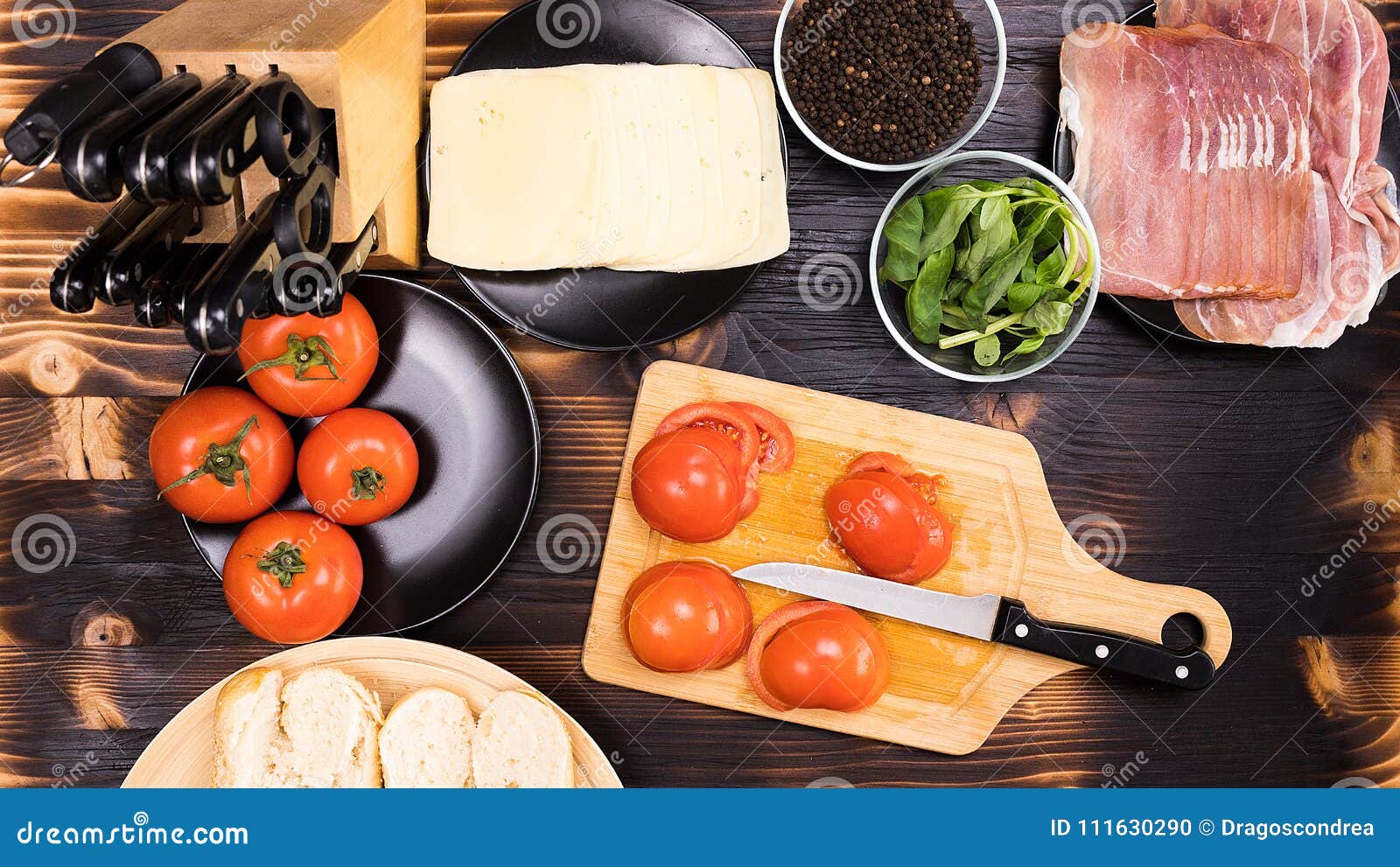 Top View of Cutted Tomatoes Stock Photo - Image of baguette, brown ...