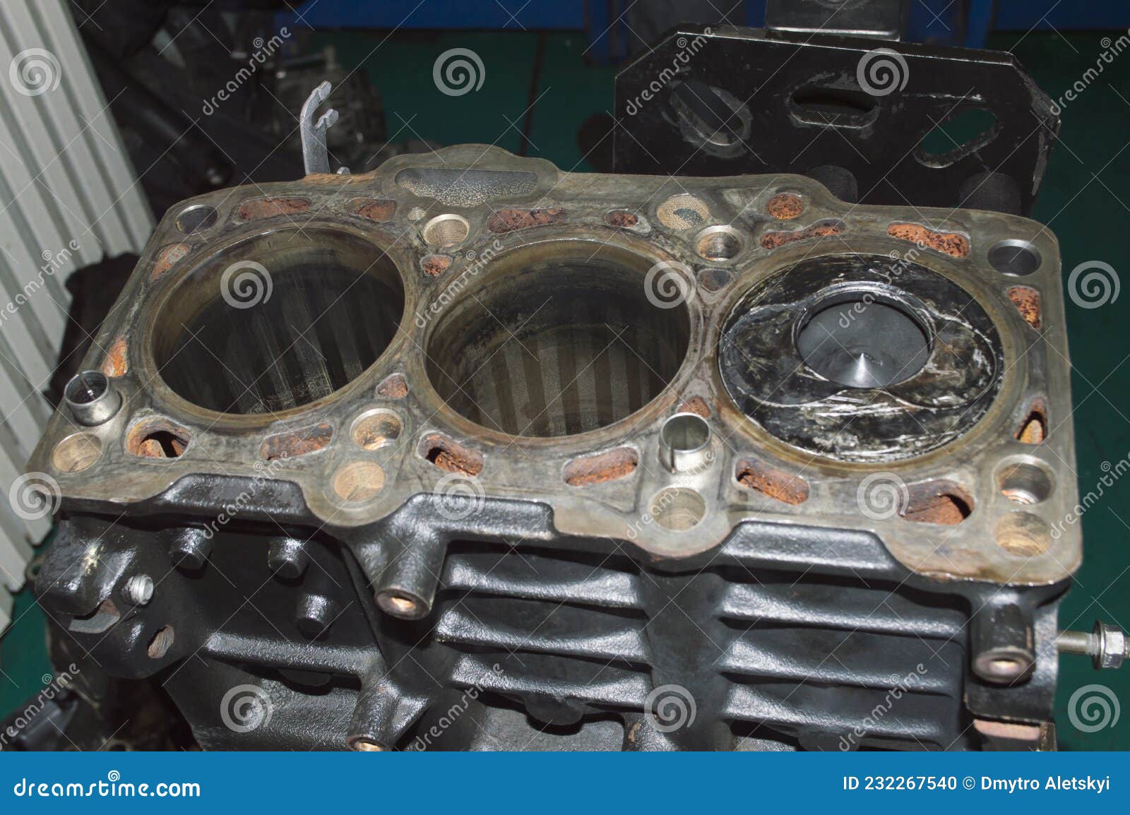 Top View of the Cylinder Block of a Three-cylinder Diesel Engine with ...