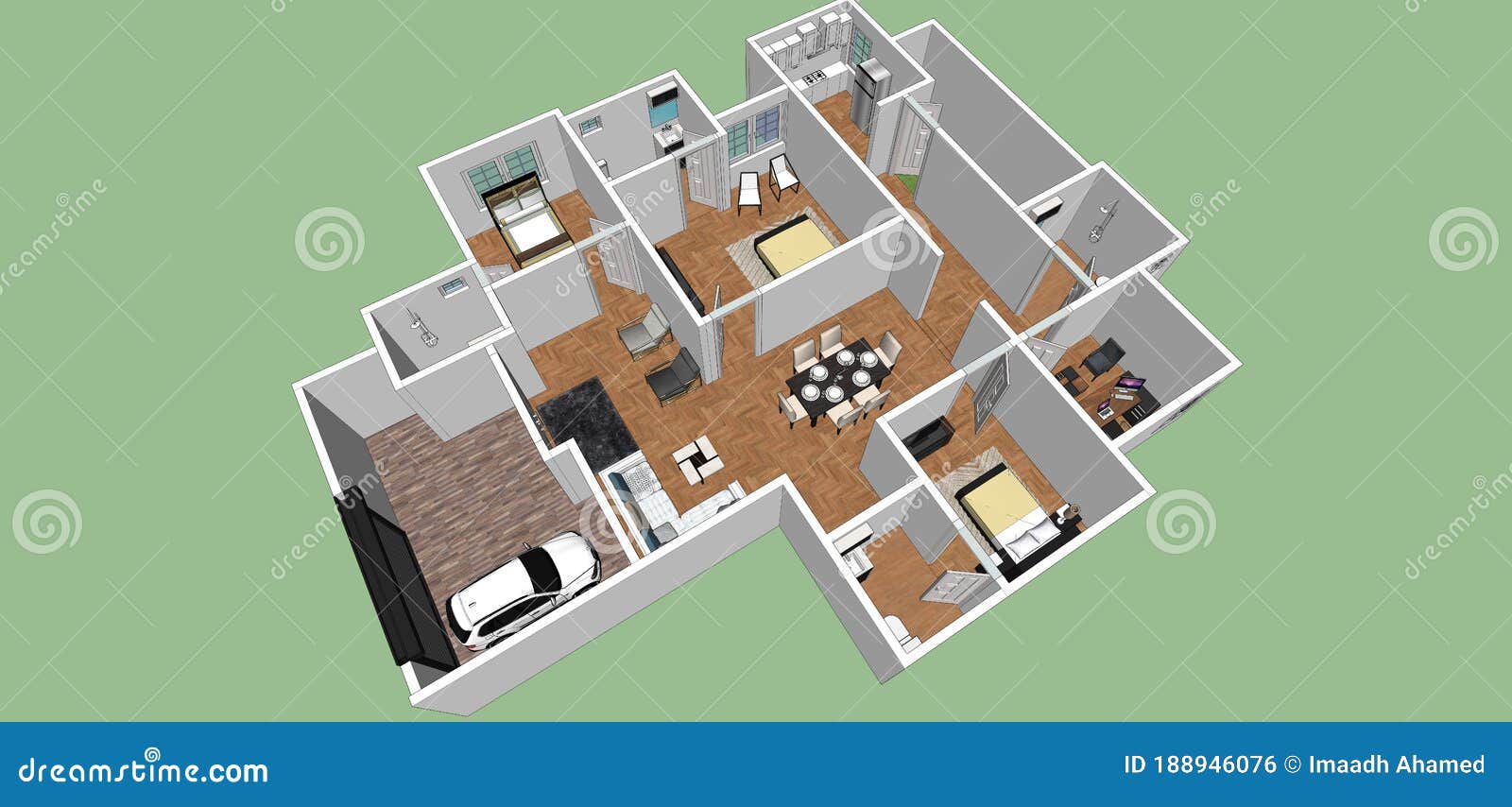 Top View of a 3D Designed Floor Plan in High Quality. Illustration of a ...