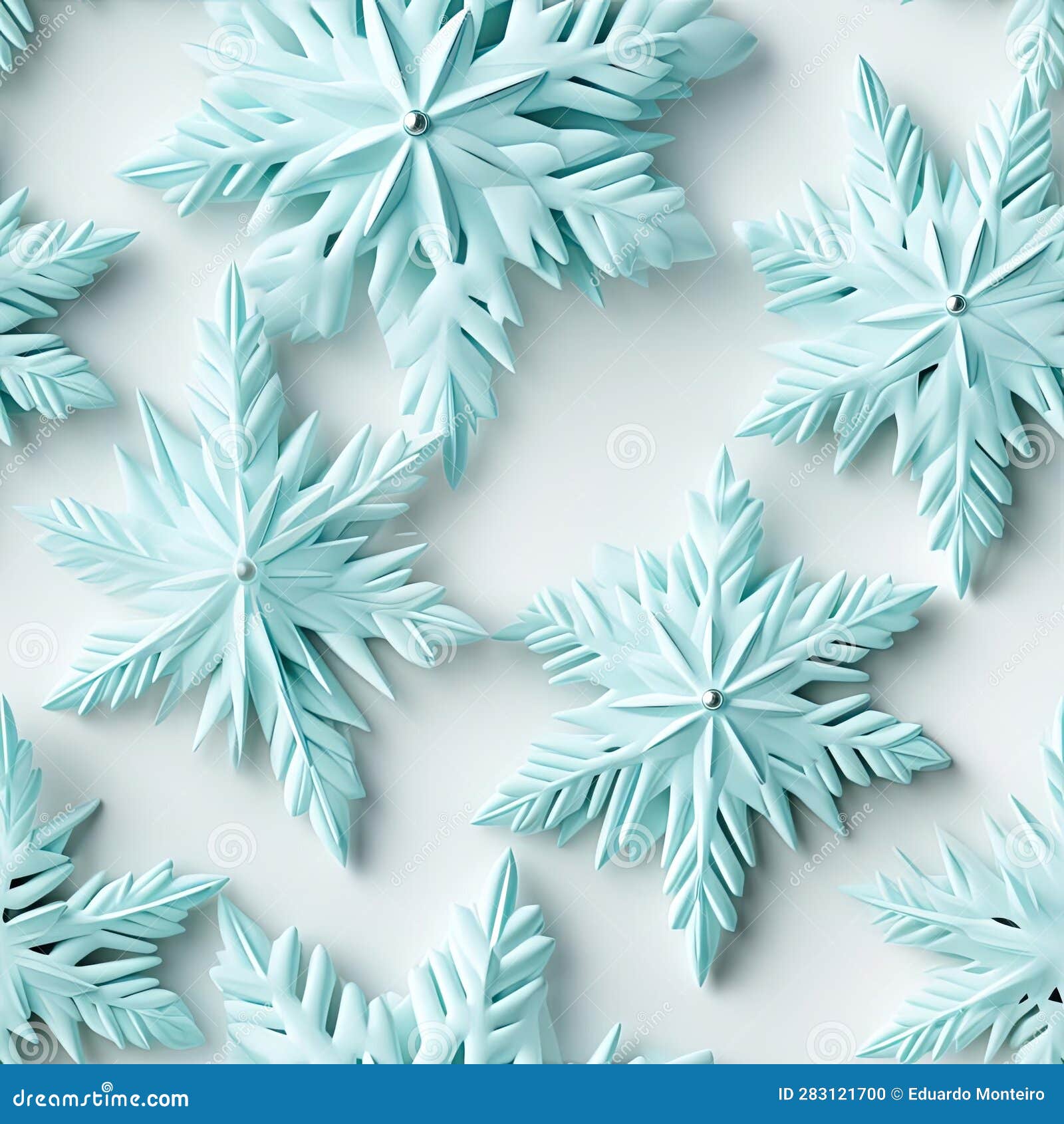 Top View 3D Representation of Blue Snowflakes on a White Surface (tiled ...