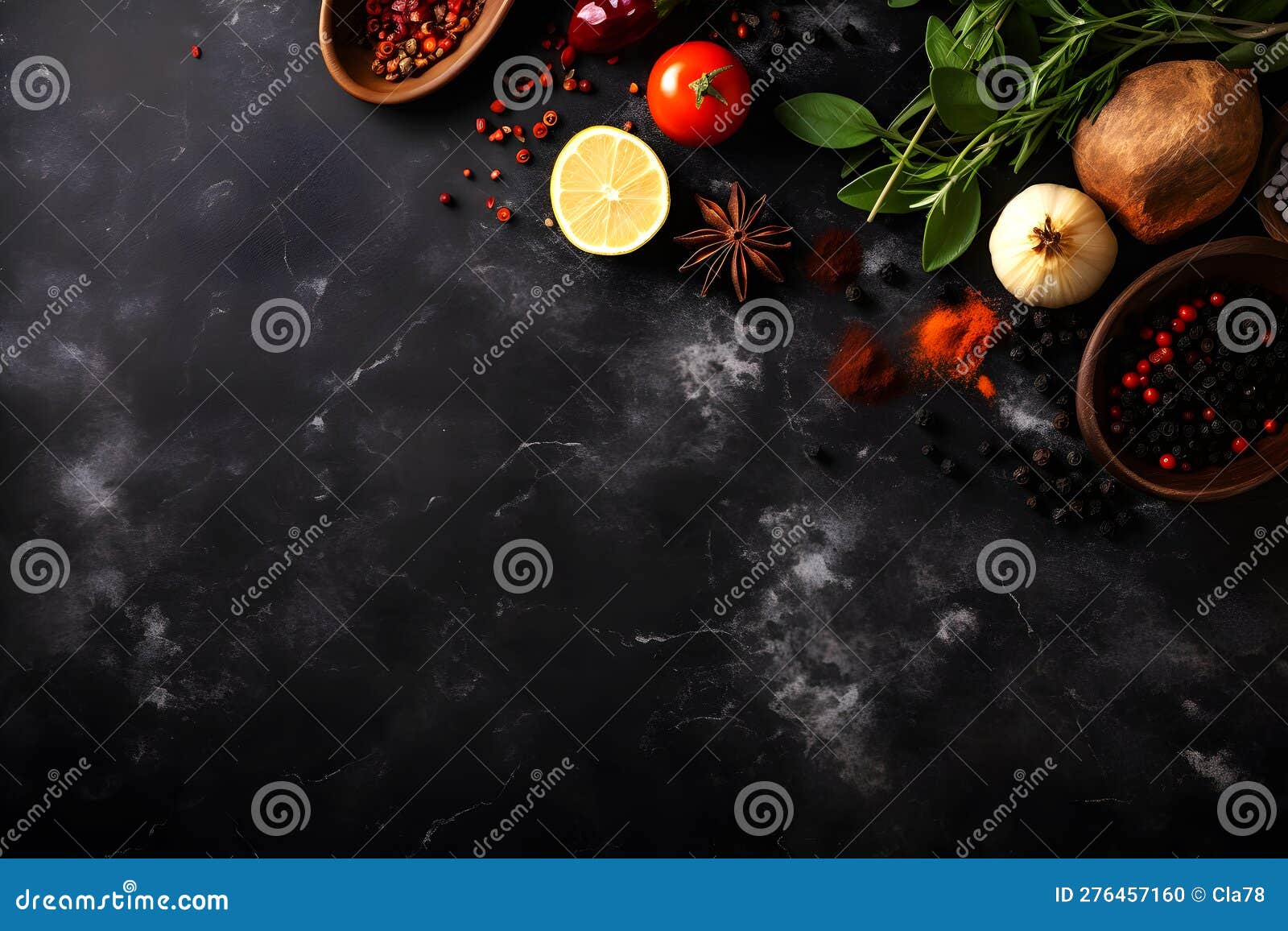 Top View of a Dark Background with Cooking Ingredients, Copyspace, Ai ...