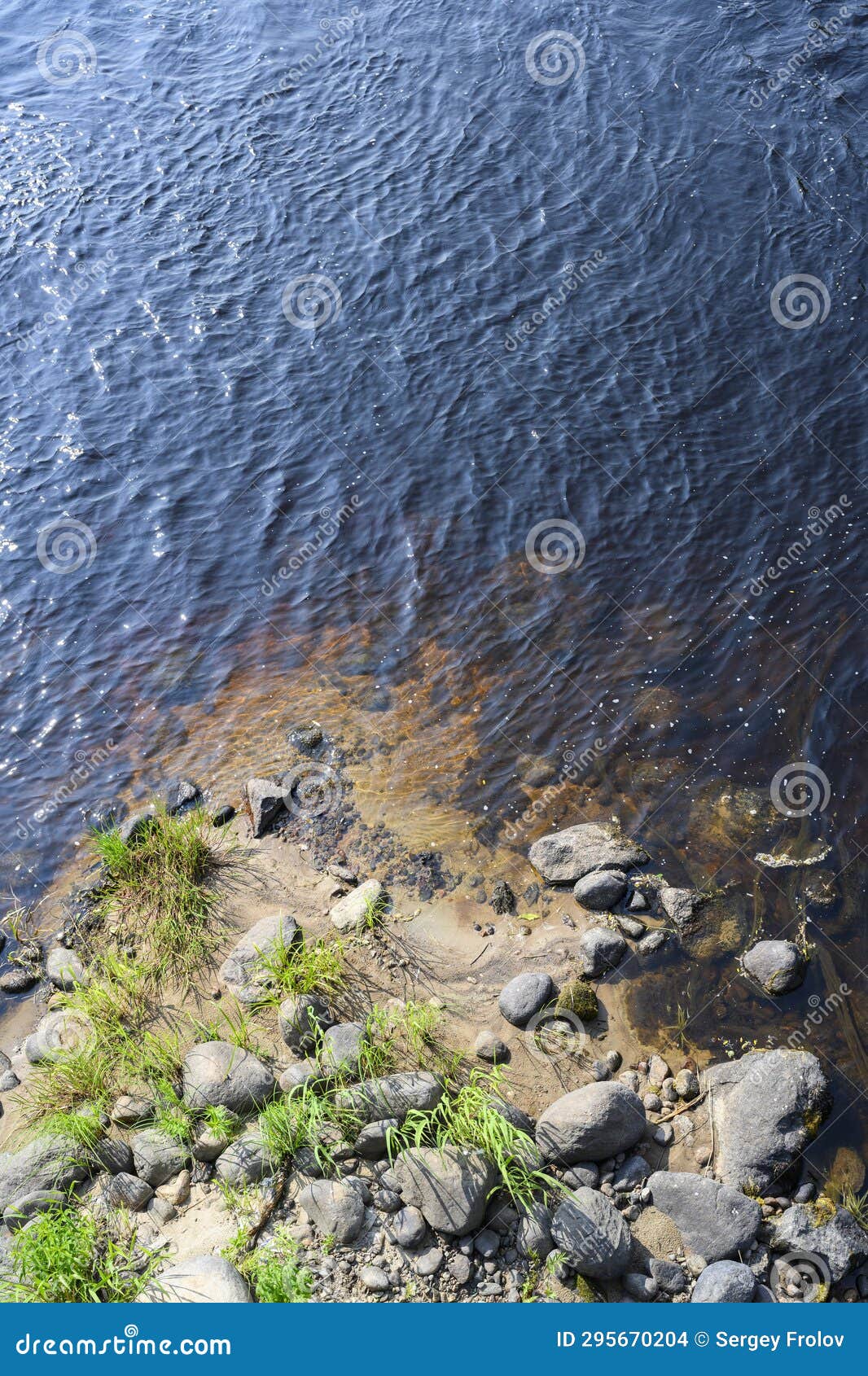 Top View of the Deep Dark Blue Water of the River and the Cape with ...
