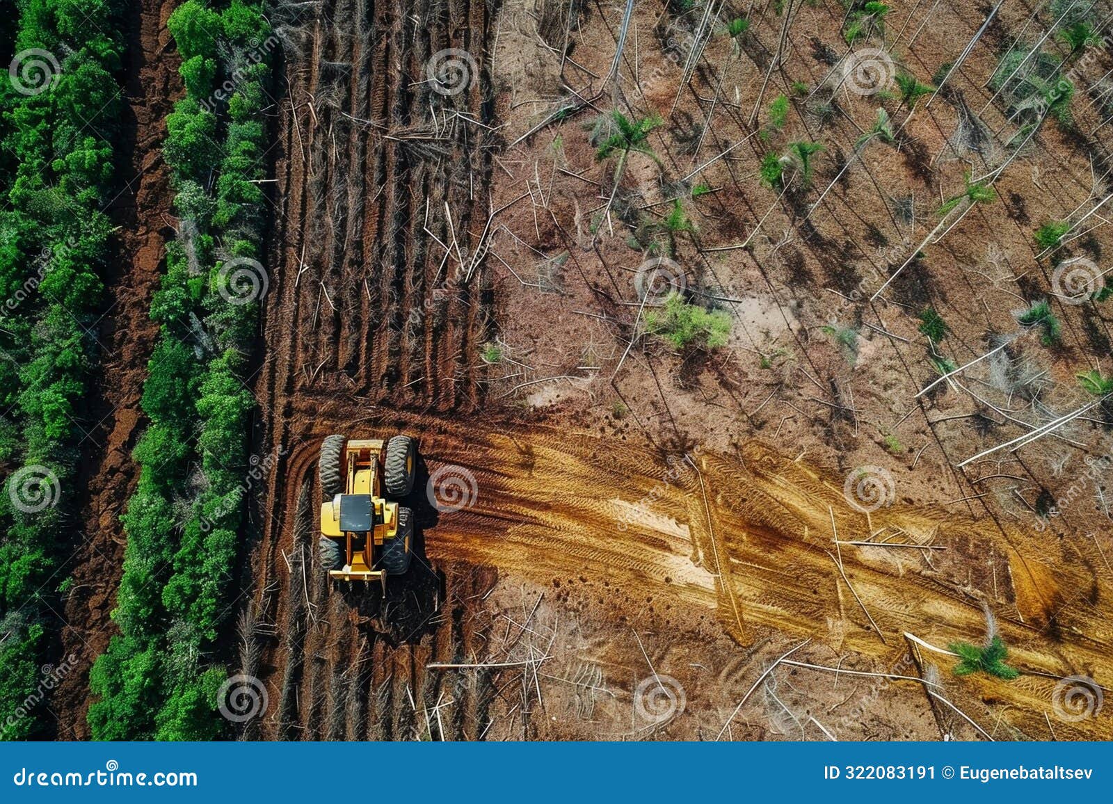 Top View of Deforestation Landscape with Heavy Machinery. Environmental ...