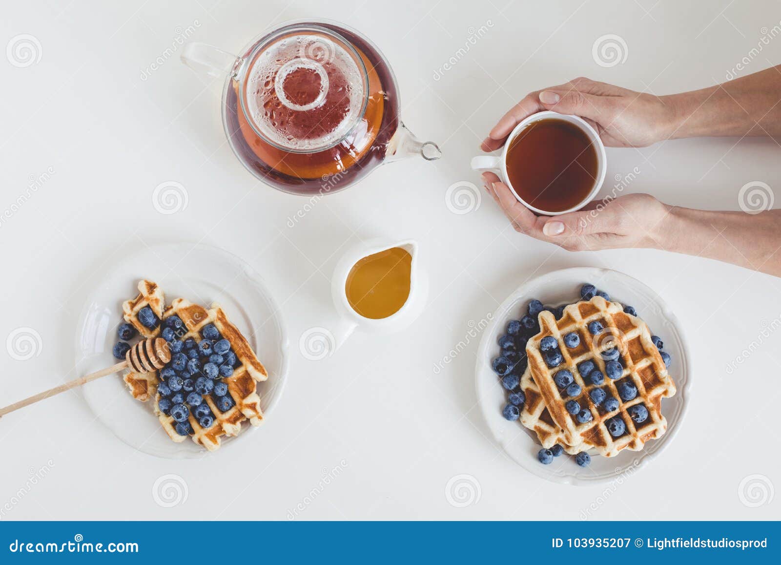 Delicious Breakfast of Tasty Waffles and Tea Stock Image - Image of ...