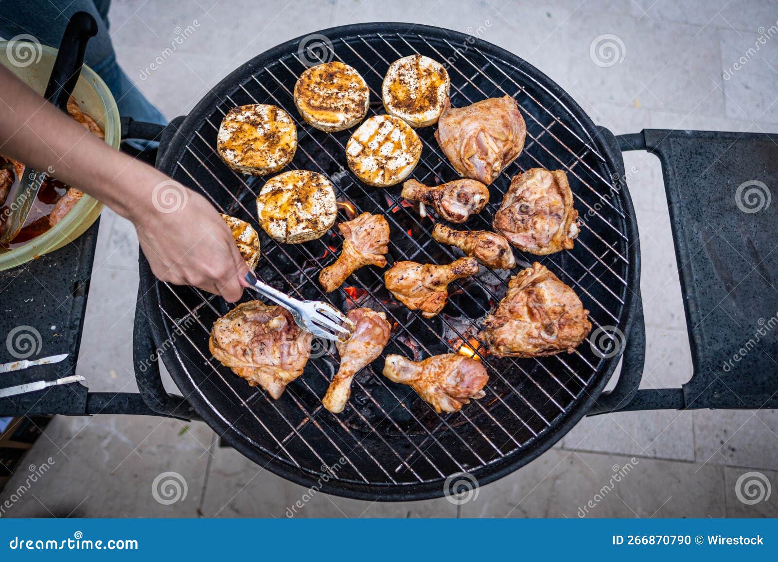 Top View of Delicious Chicken Barbeque with Potatoes on Grill Stock ...