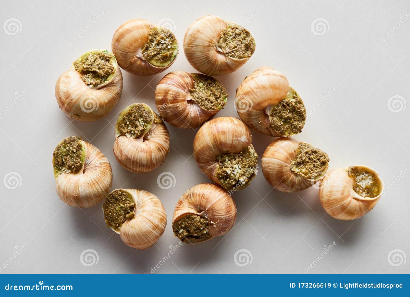 Top View of Delicious Cooked Escargots on White Background. Stock Image ...