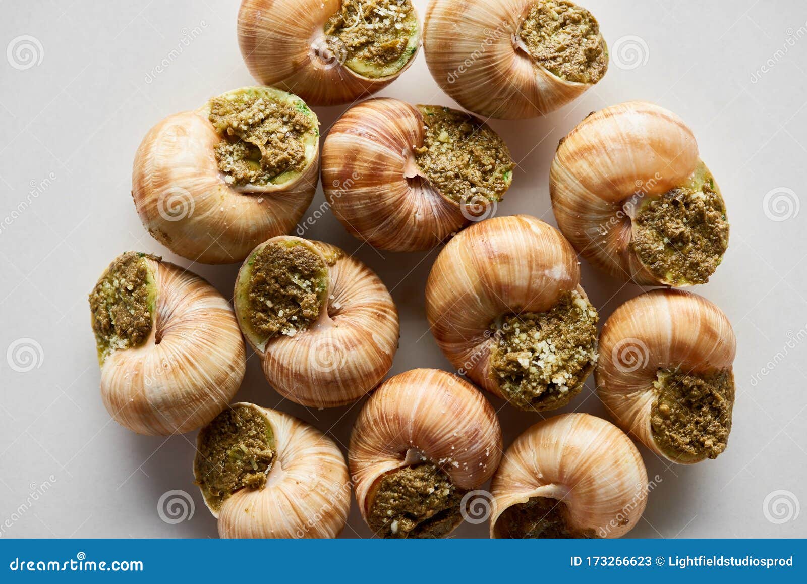 Top View of Delicious Cooked Escargots on White Background. Stock Image ...