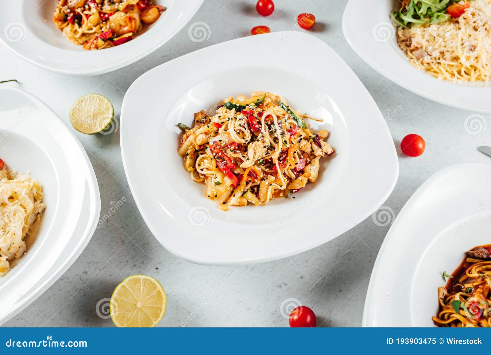 Top View of the Delicious Spaghetti with Red Peppers in the Plate Stock ...